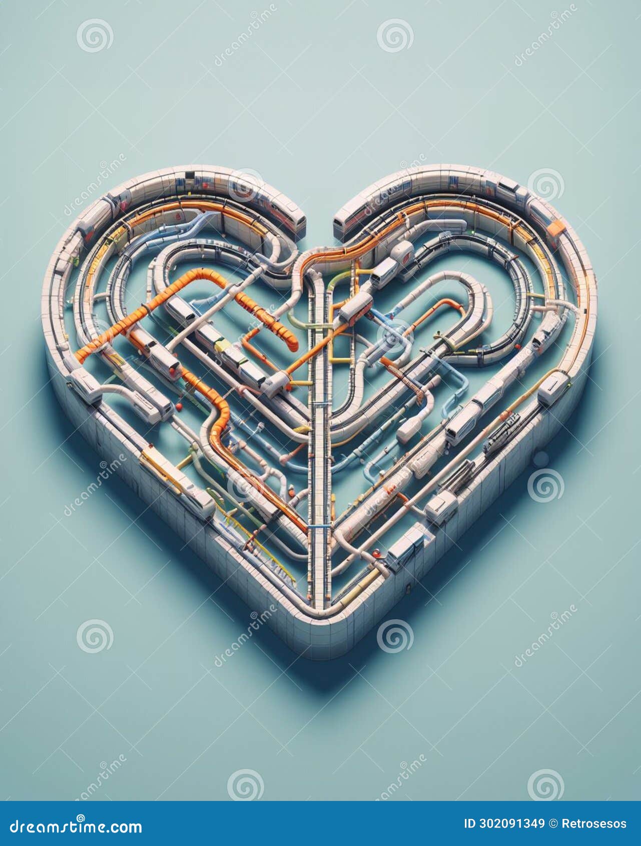 Engineered Heart Shaped Pipe System Steampunk Love Concept Isolated ...