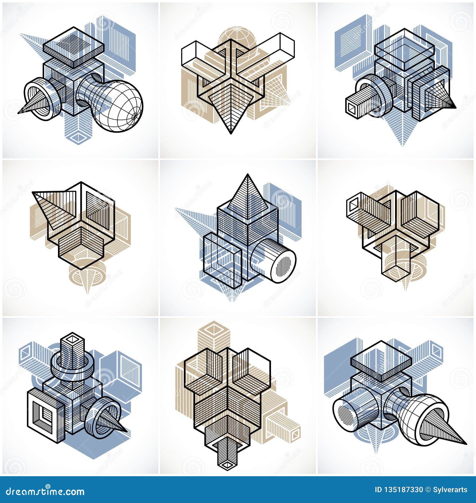 Engineering Abstract Geometric Shapes, Simple Vectors Set Stock Vector ...