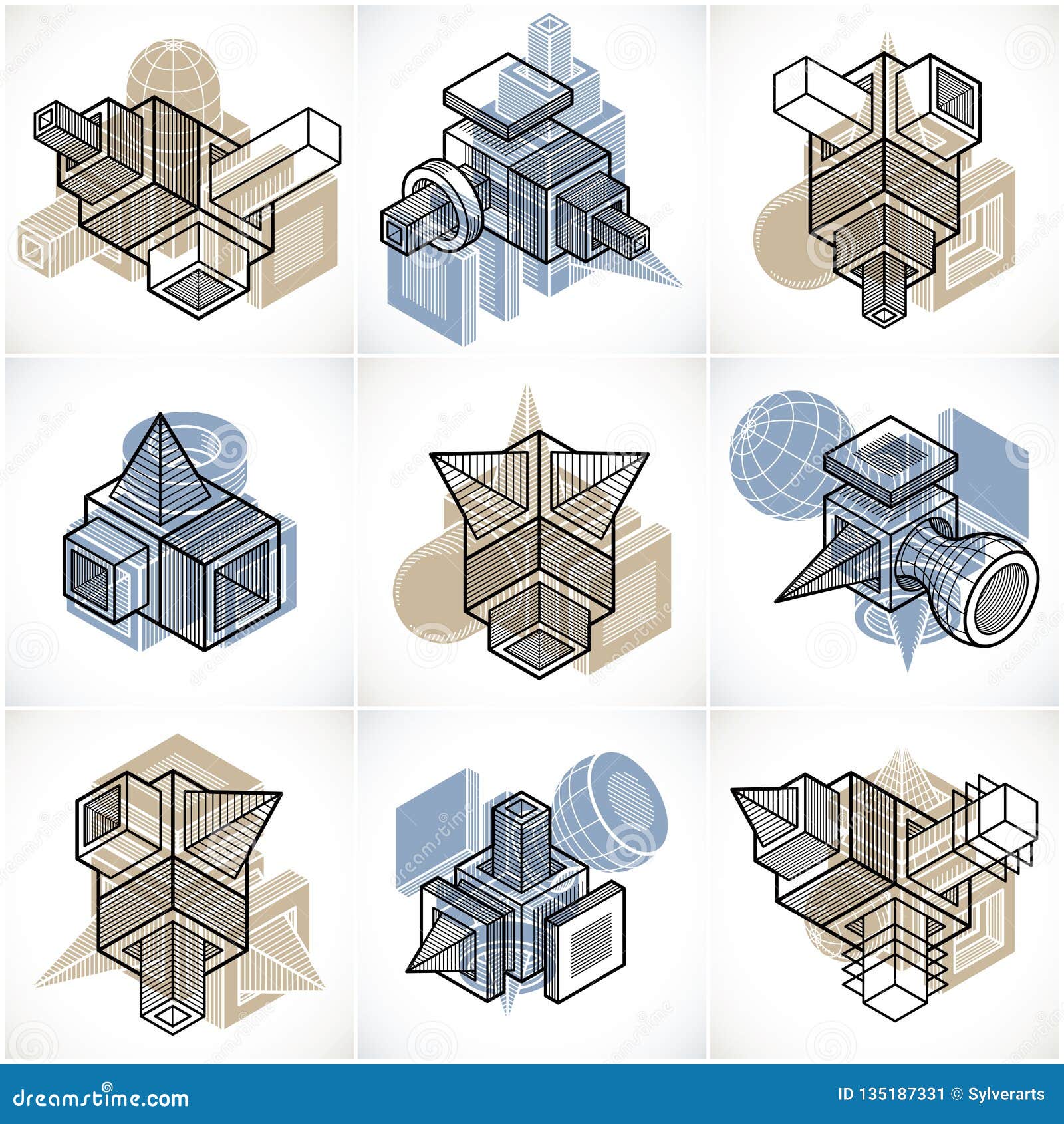 Engineering Abstract Geometric Shapes, Simple Vectors Set Stock Vector ...