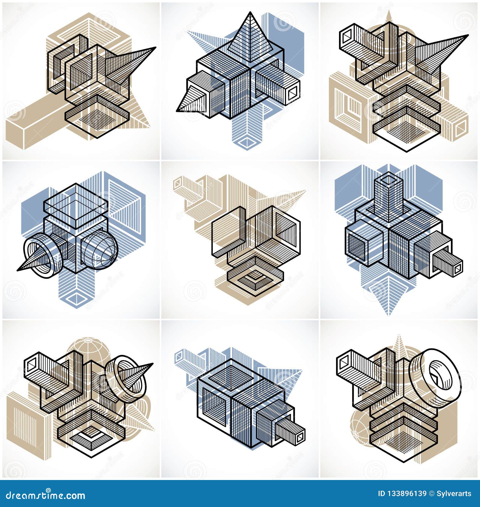 Engineering Abstract Geometric Shapes, Simple Vectors Set Stock Vector ...