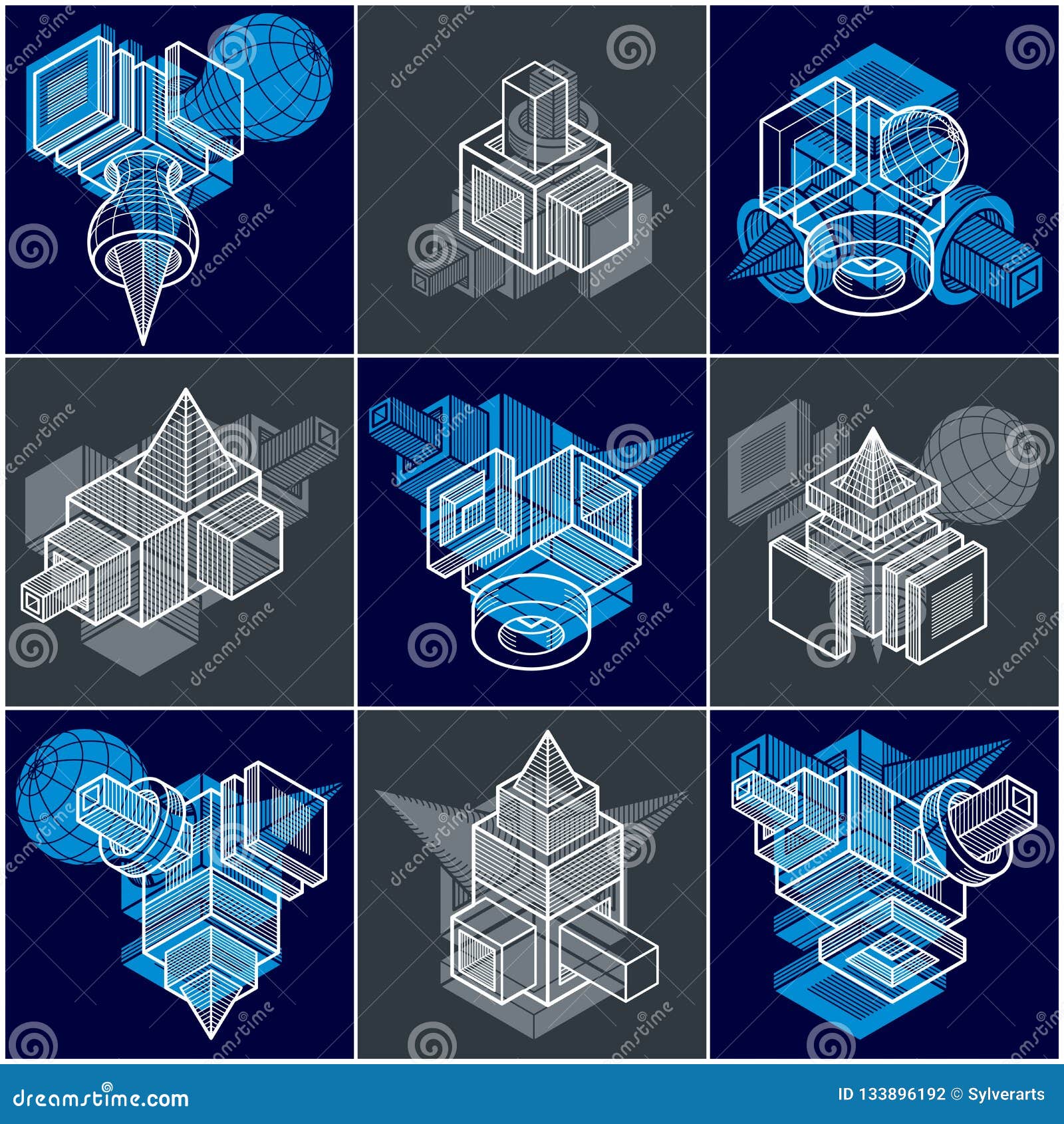 Engineering Abstract Geometric Shapes, Simple Vectors Set Stock Vector ...