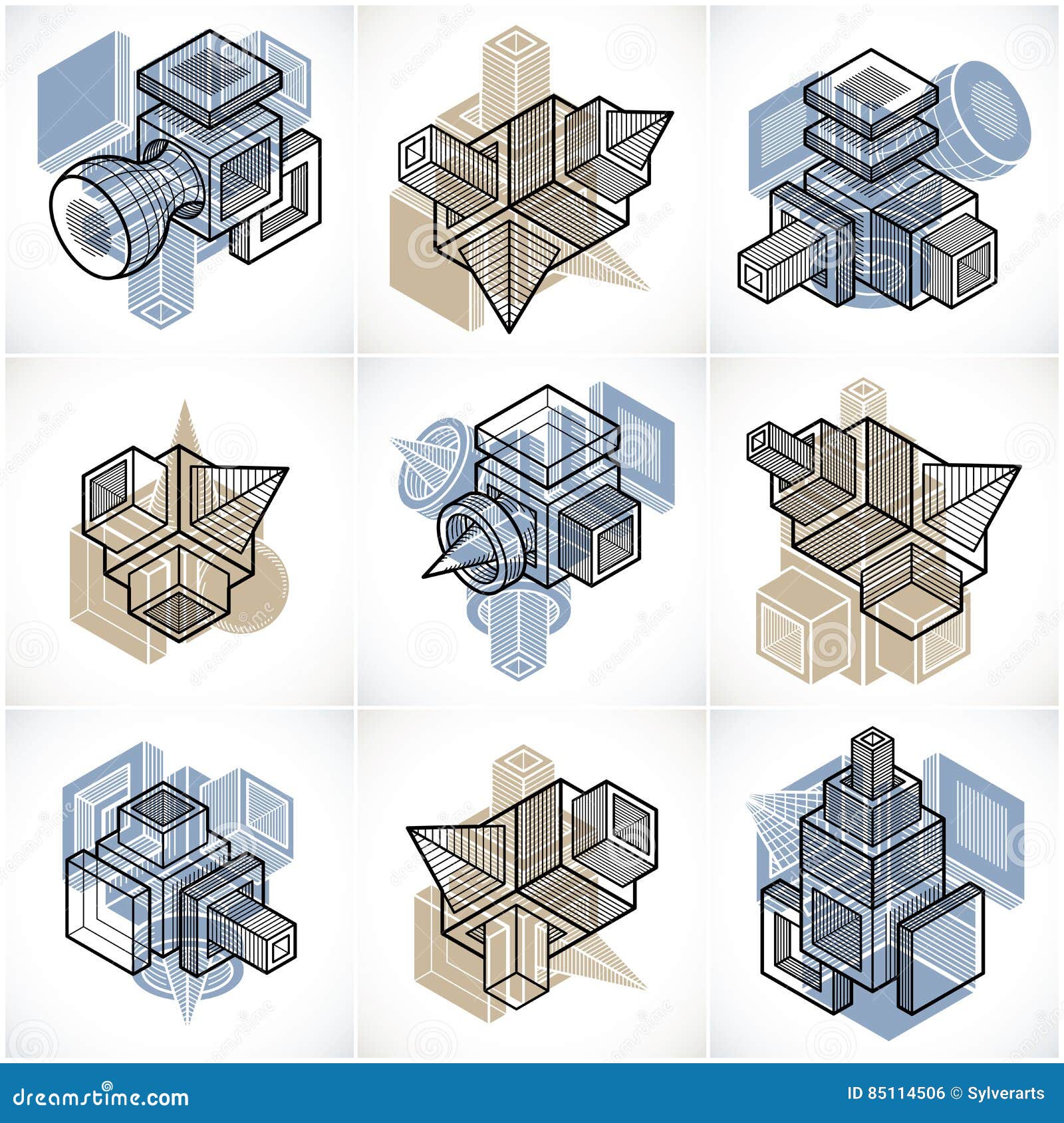 Engineering Abstract Geometric Shapes, Simple Vectors Set. Stock Vector ...