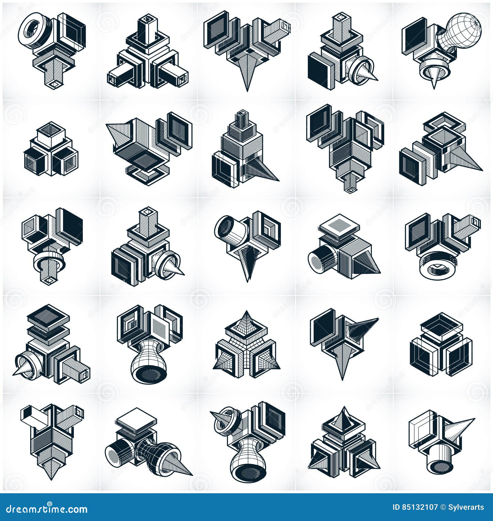 Engineering Abstract Geometric Shapes, Simple Vectors Set. Stock Vector ...