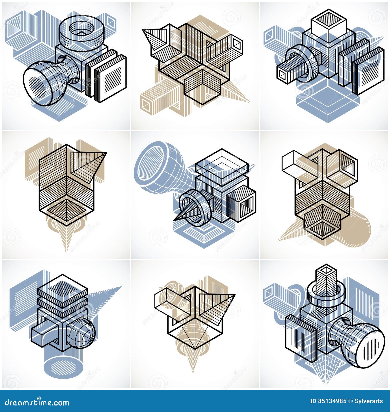 Engineering Abstract Geometric Shapes, Simple Vectors Set. Stock Vector ...