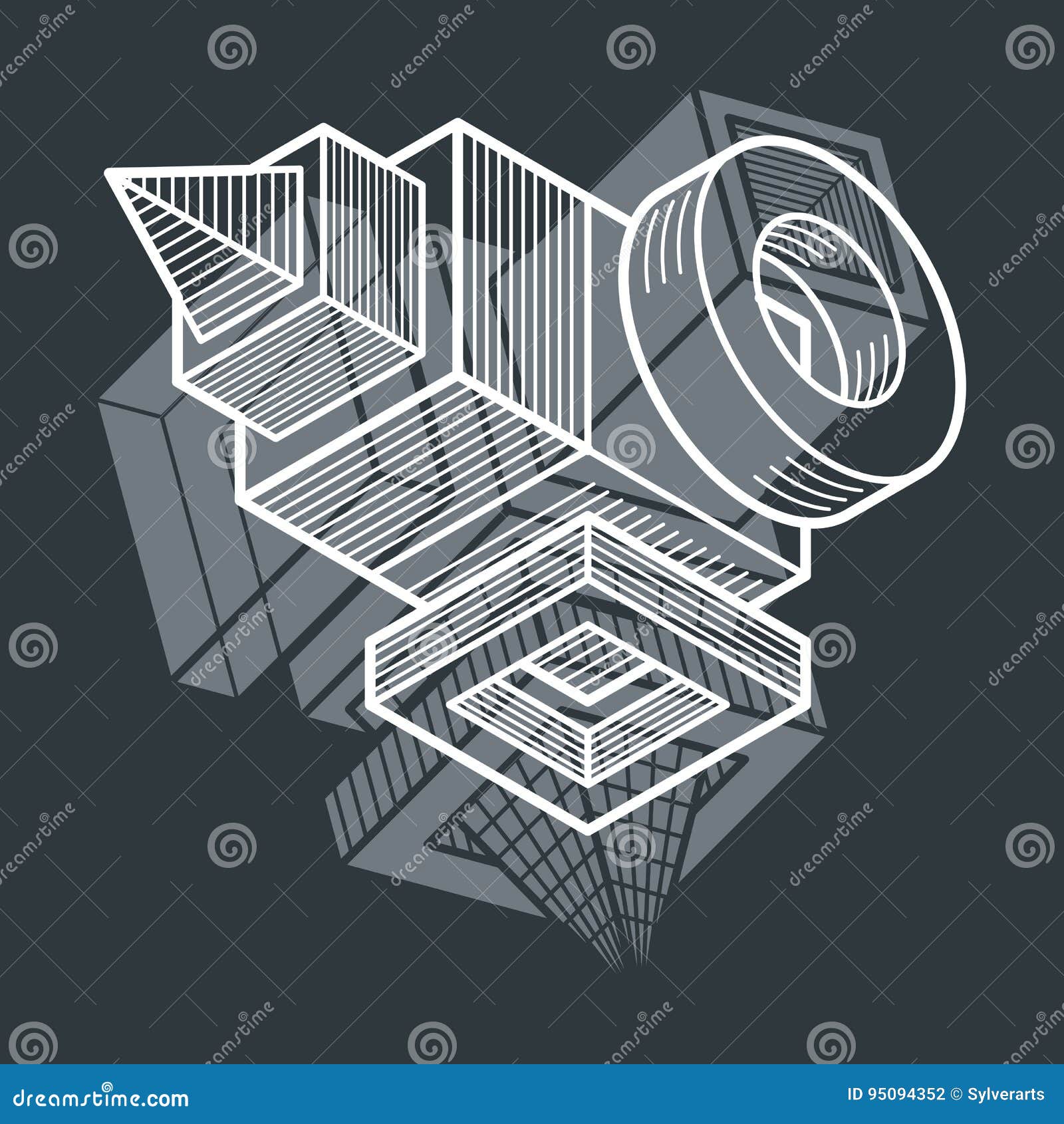 Engineering Abstract Shape, 3d Vector Polygonal Figure. Stock Vector ...