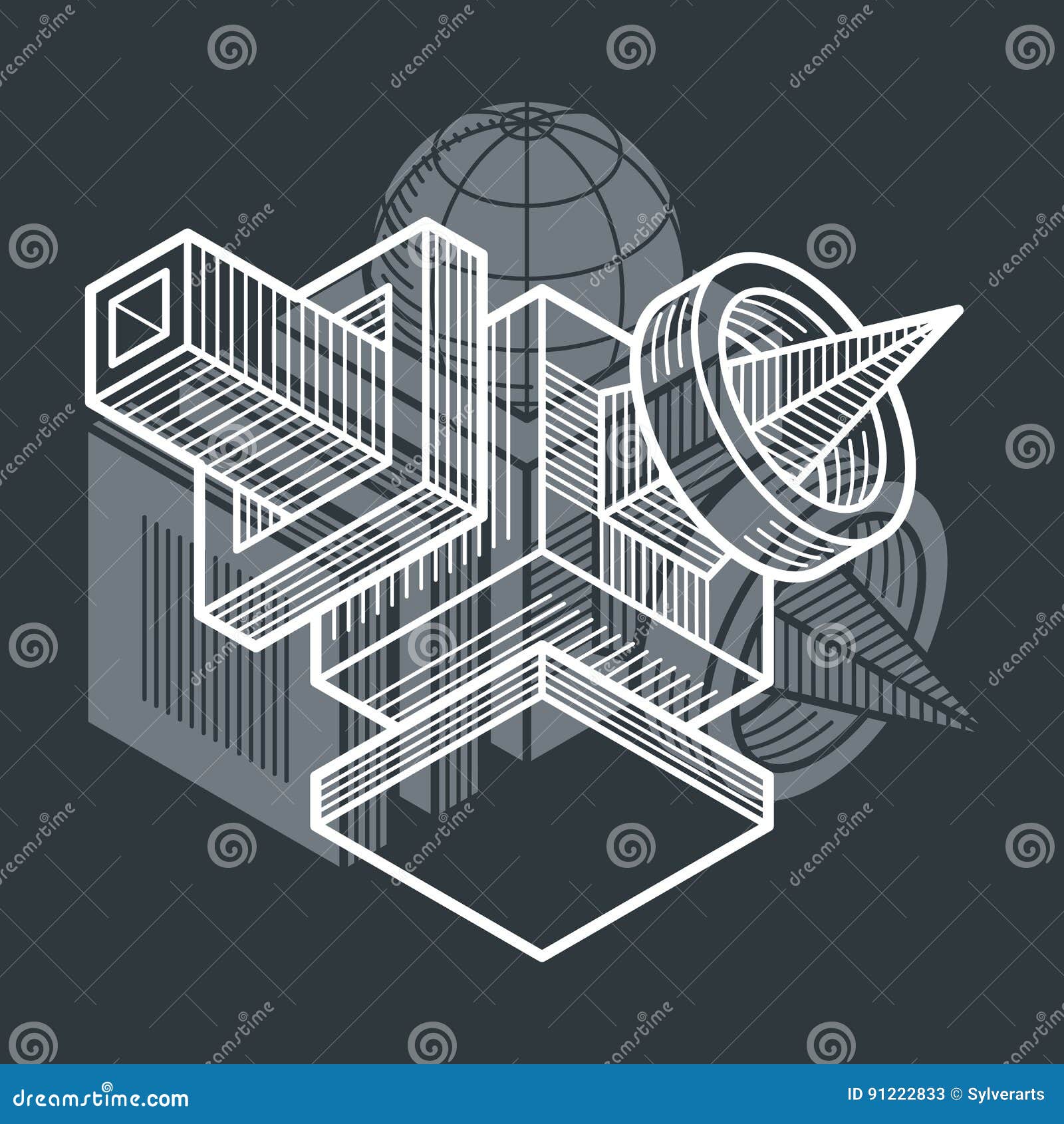 Engineering Abstract Shape, 3d Vector Polygonal Figure. Stock Vector ...