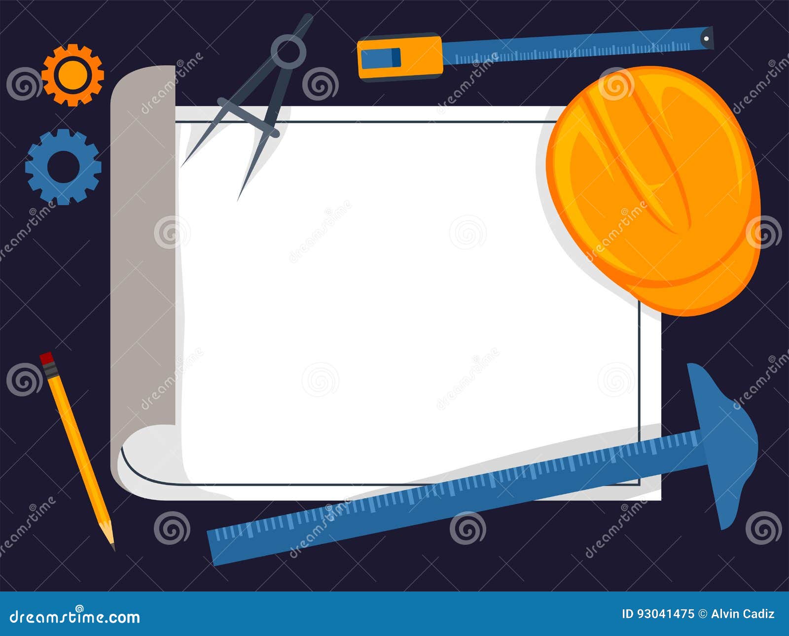 Engineering and Architecture Drawing Tools Elements with Blank White ...