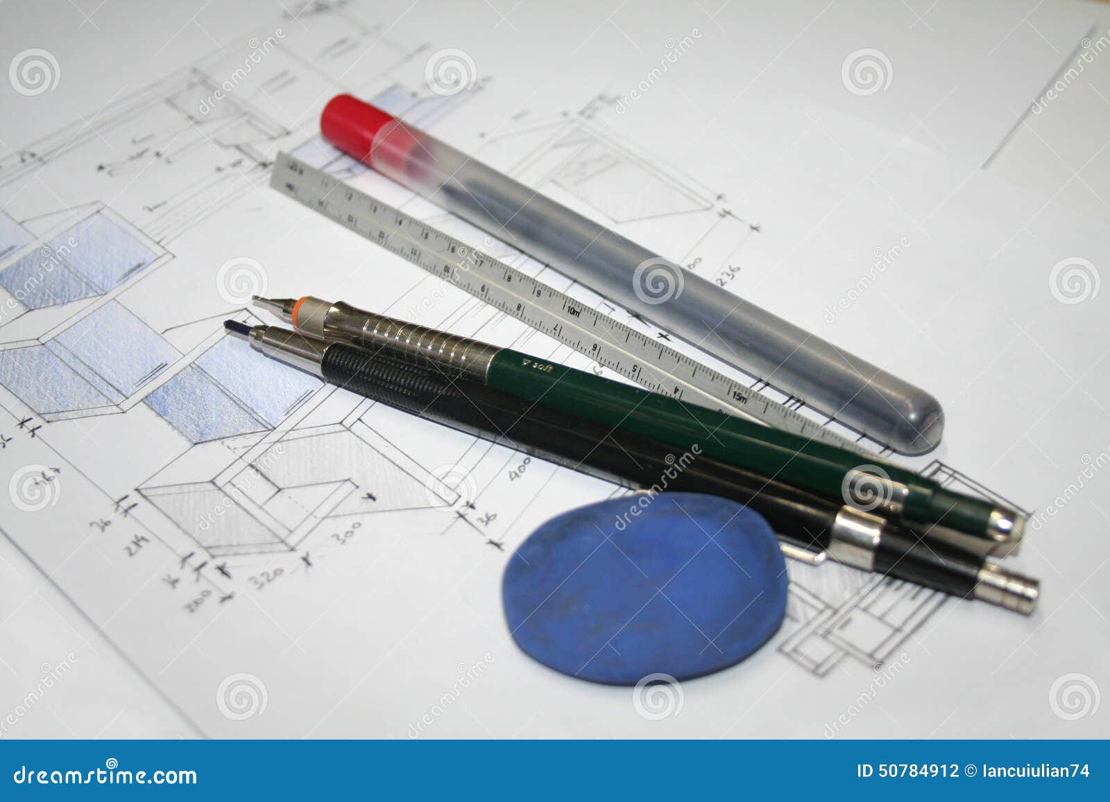 Engineering and Architecture Drawings Stock Photo - Image of calculator ...