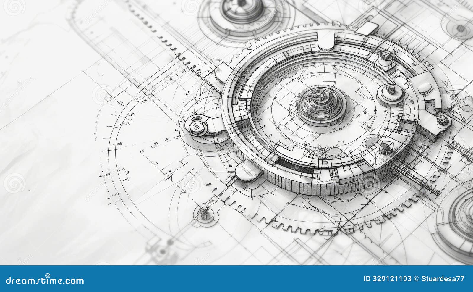 Engineering Blueprint with Gear Assembly and Technical Details Stock ...