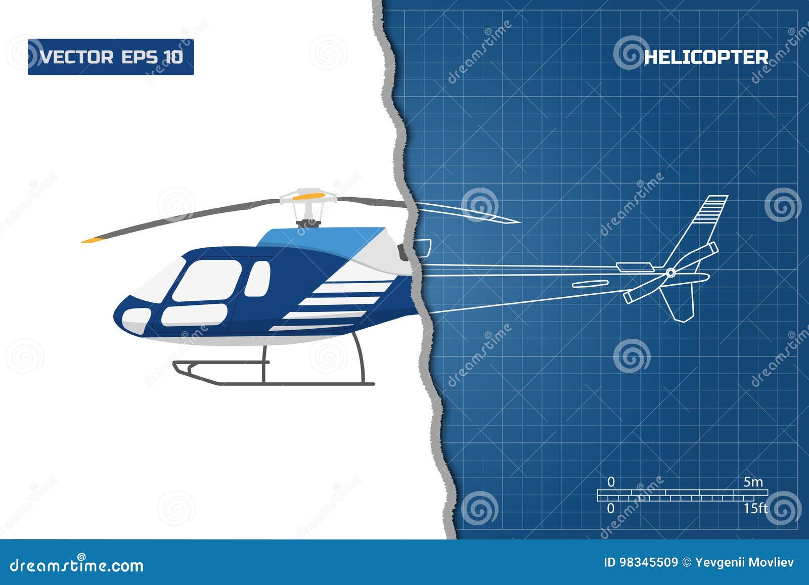 Blueprint Of Helicopter. Top, Front And Side View. Detailed Image Of ...