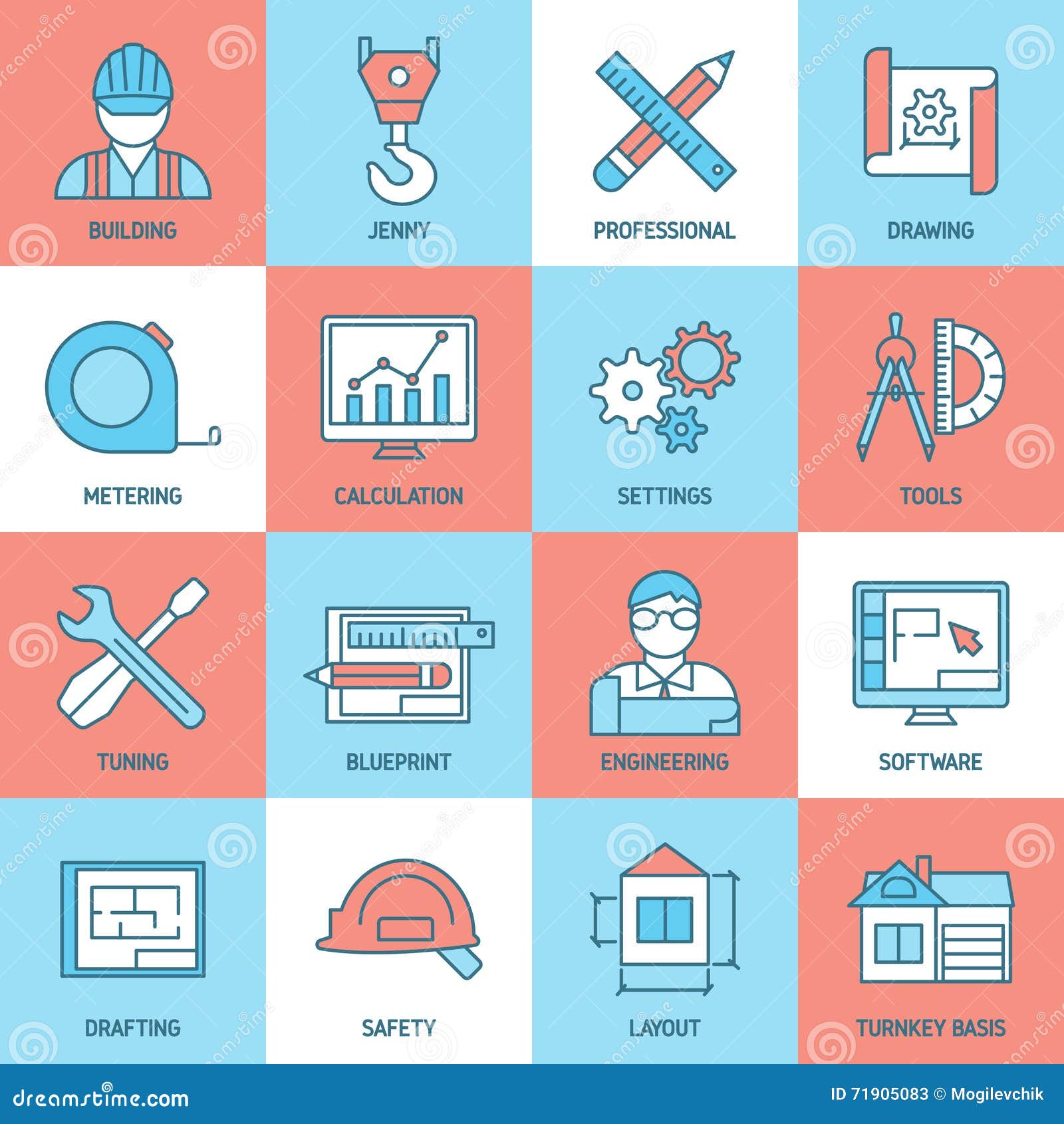 Engineering and Blueprint Icons Set Stock Vector - Illustration of ...