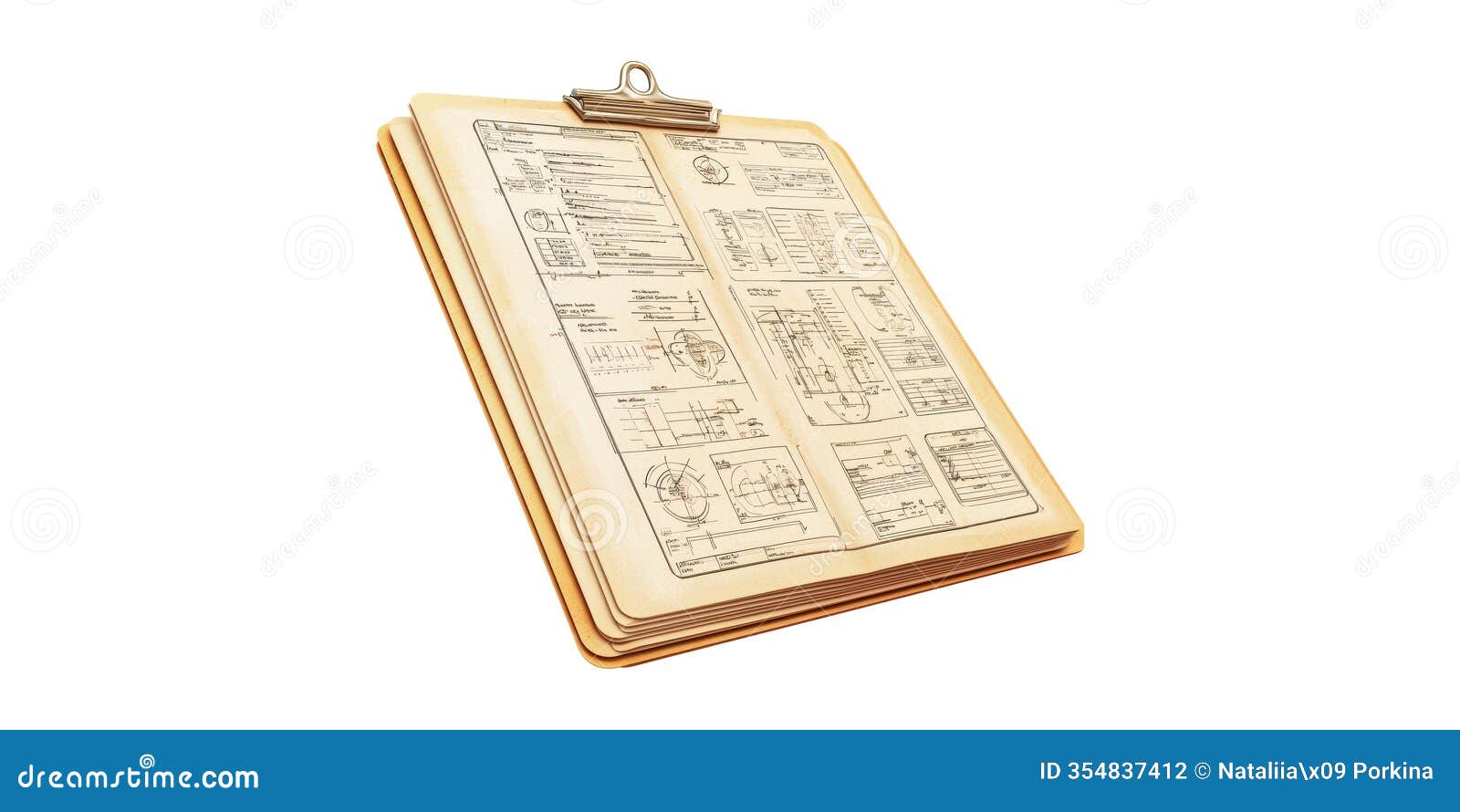 Engineering Blueprints on Clipboard Isolated on Transparent Background ...