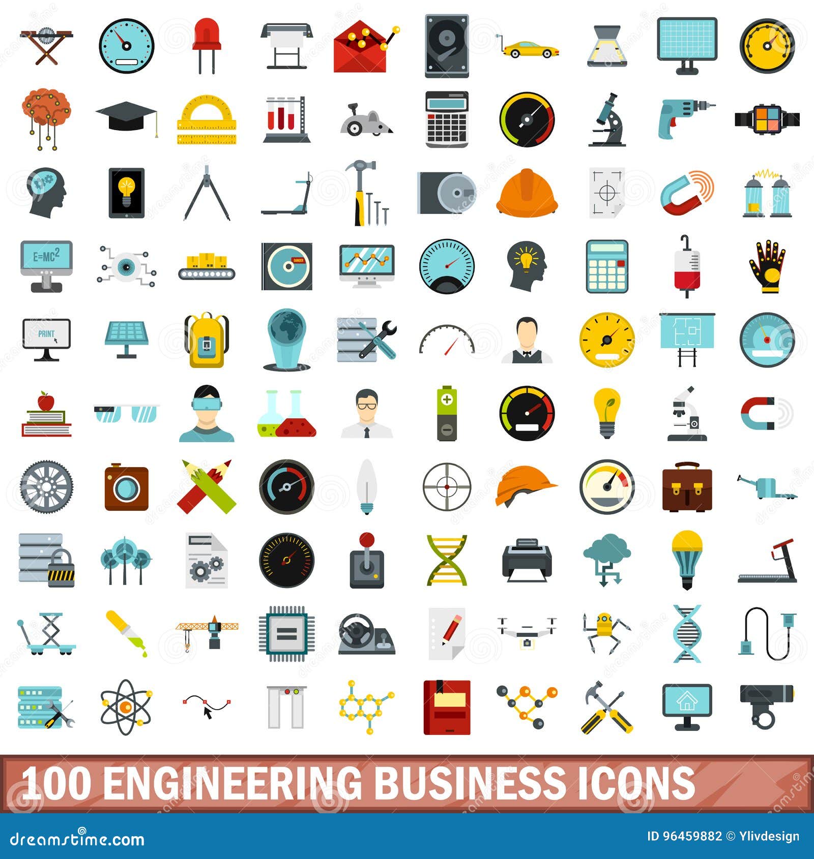 100 Engineering Business Icons Set, Flat Style Stock Vector ...