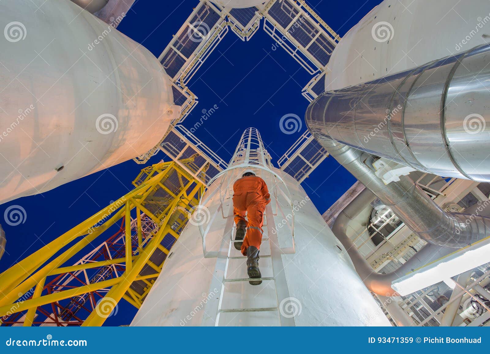Engineering Climb Up To Oil and Gas Process Plant To Observer Gas ...