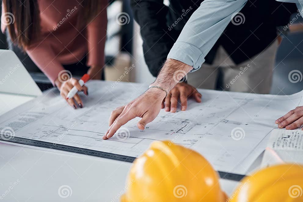 Engineering, Collaboration or Hands with Blueprint in Office for ...