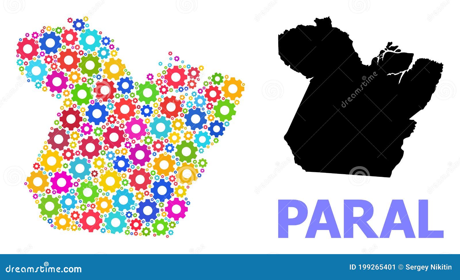 Engineering Collage Map of Paral State with Multi-Colored Gear Wheels ...