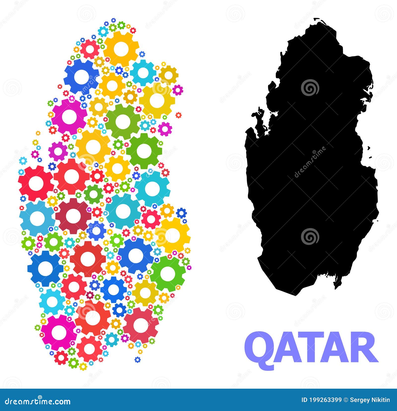 Engineering Collage Map of Qatar with Colorful Wheels Stock Vector ...