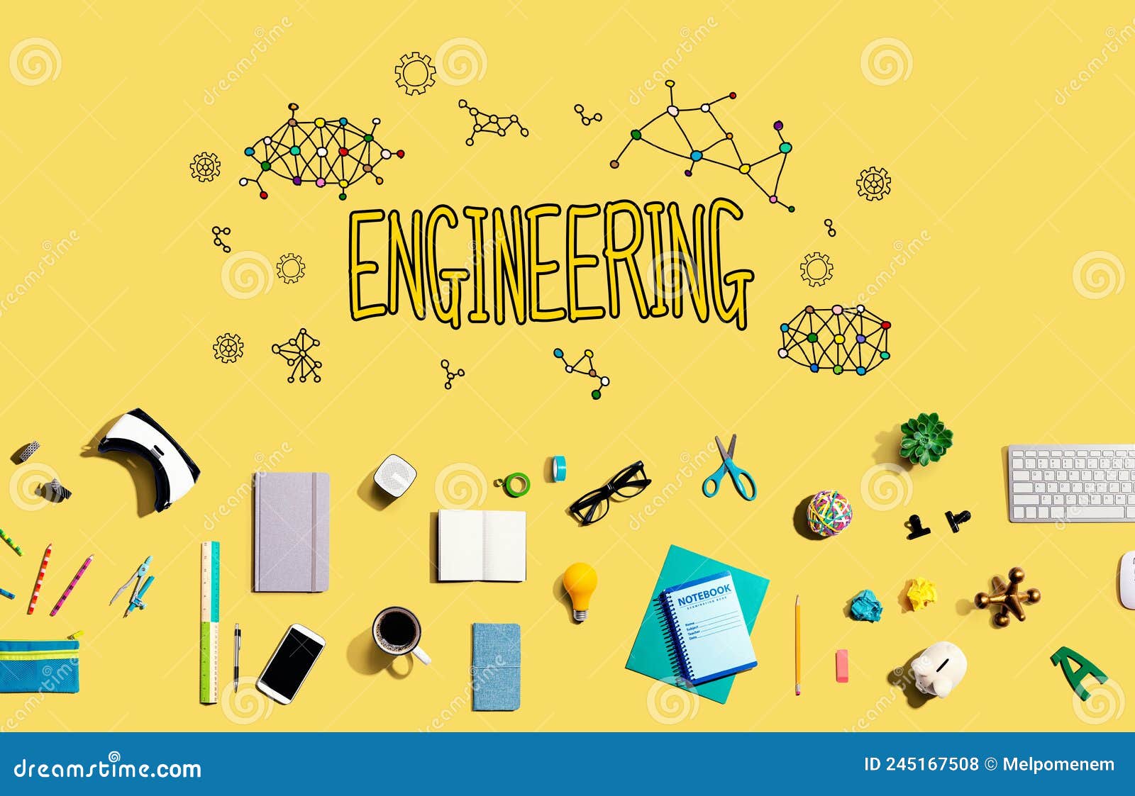 Engineering with Electronic Gadgets and Office Supplies Stock Photo ...