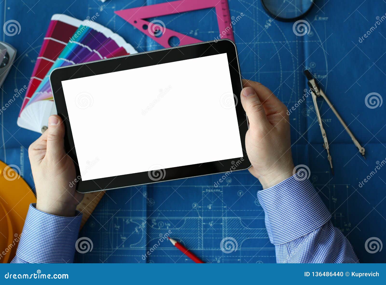 Engineering College Student Holds Tablet Stock Photo - Image of pattern ...