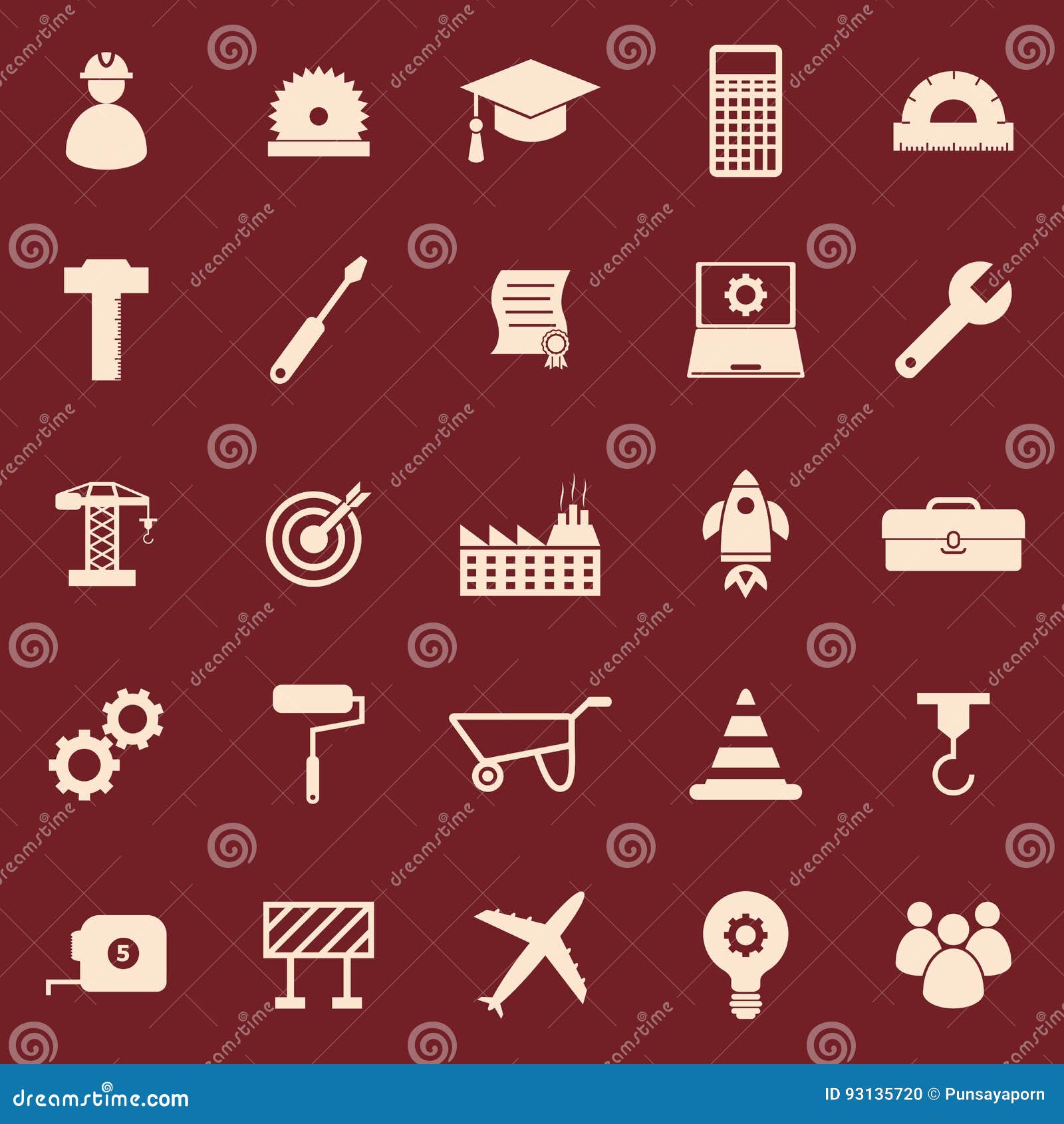 Engineering Color Icons on Red Background Stock Vector - Illustration ...