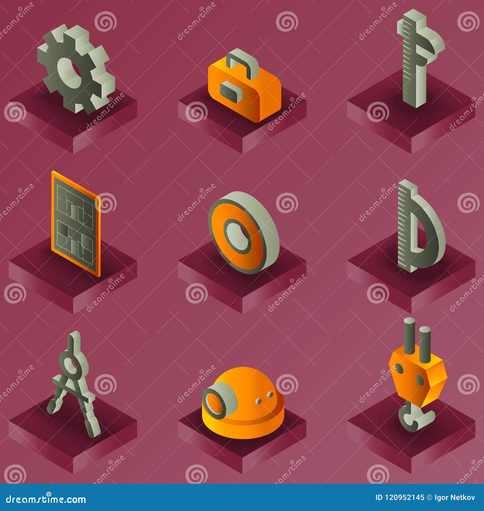 Engineering Color Isometric Icons Stock Vector - Illustration of crane ...