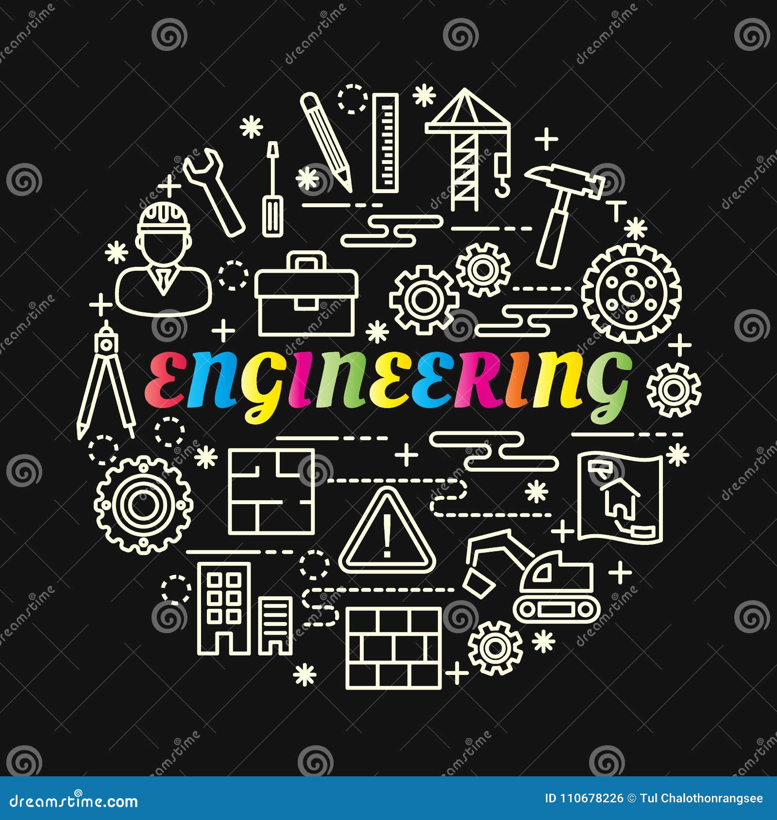 Engineering Colorful Gradient with Line Icons Set Stock Vector ...