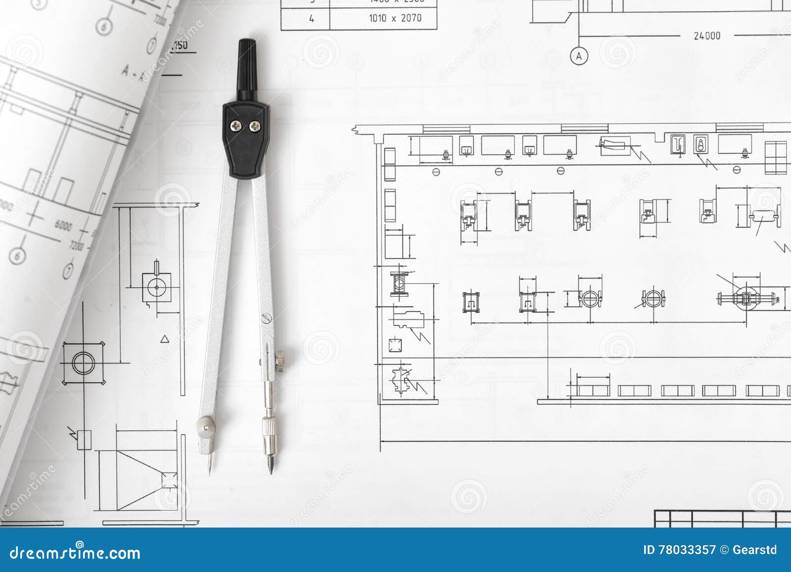 Engineering Compass is on Building Plan. Stock Image - Image of ...