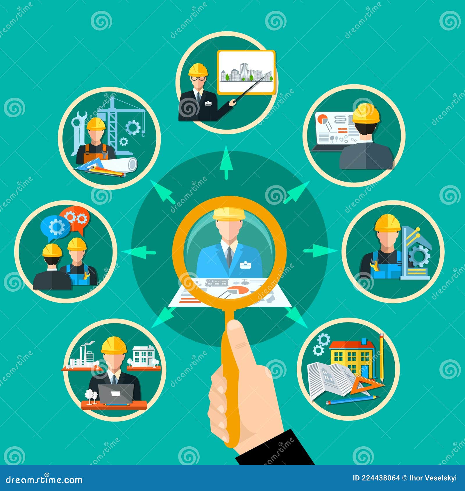 Engineering Magnifier Round Concept Stock Vector - Illustration of ...