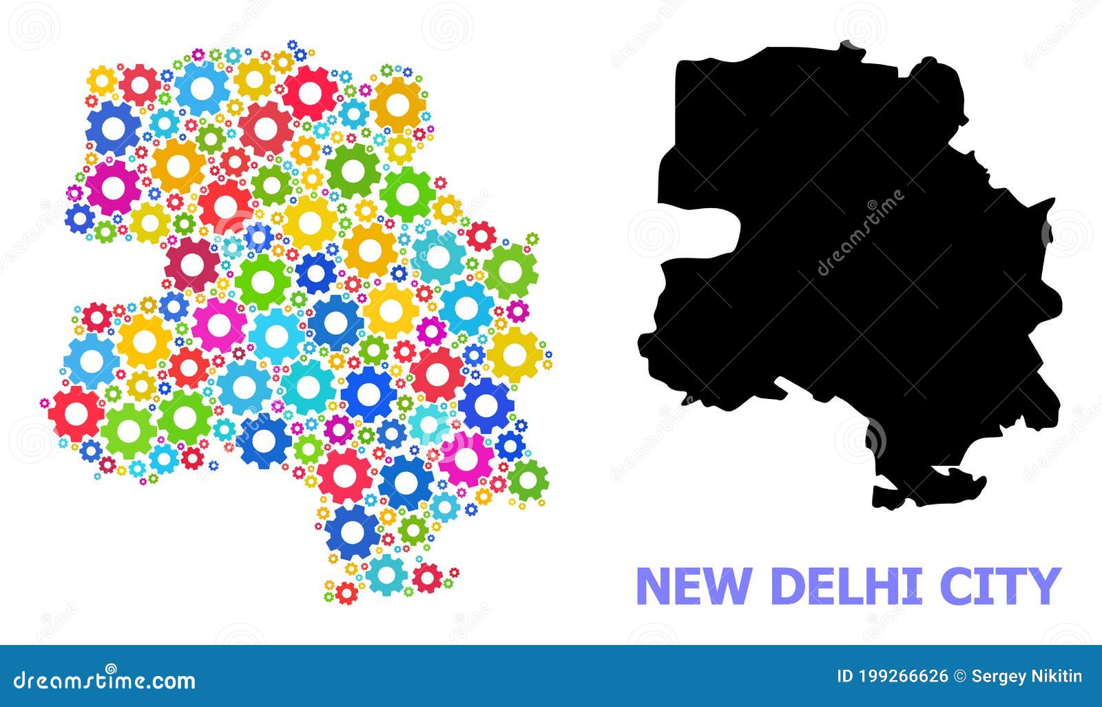 Engineering Composition Map of New Delhi City with Multi-Colored Gear ...