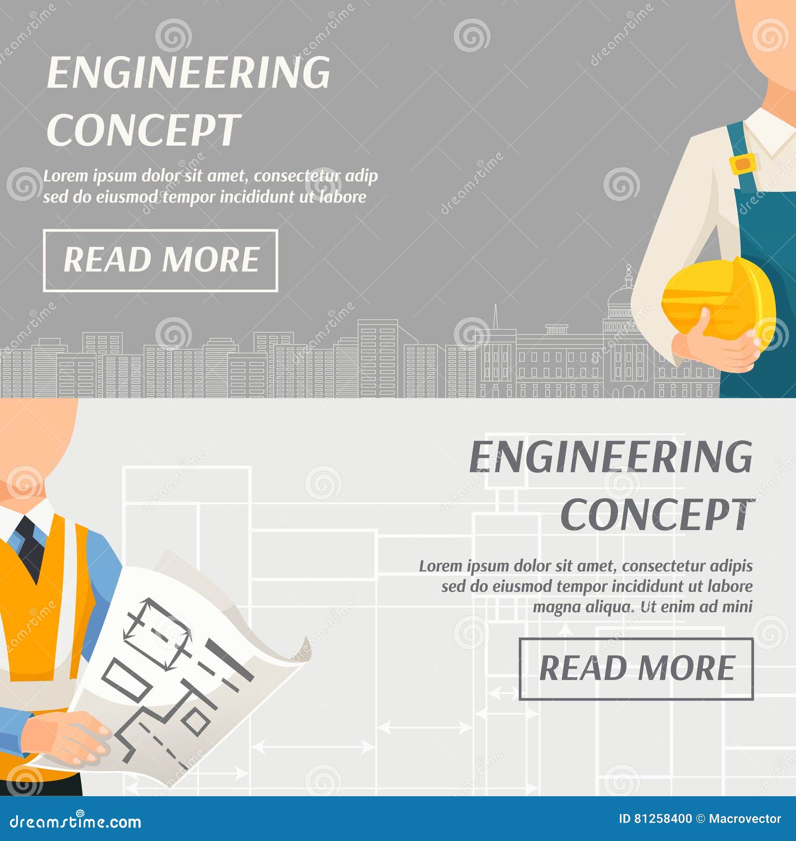 Engineering Concept Horizontal Banners Stock Vector - Illustration of ...
