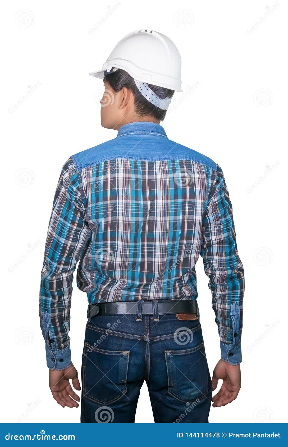 Engineering Construction Back Turned and Wear White Safety Helmet ...