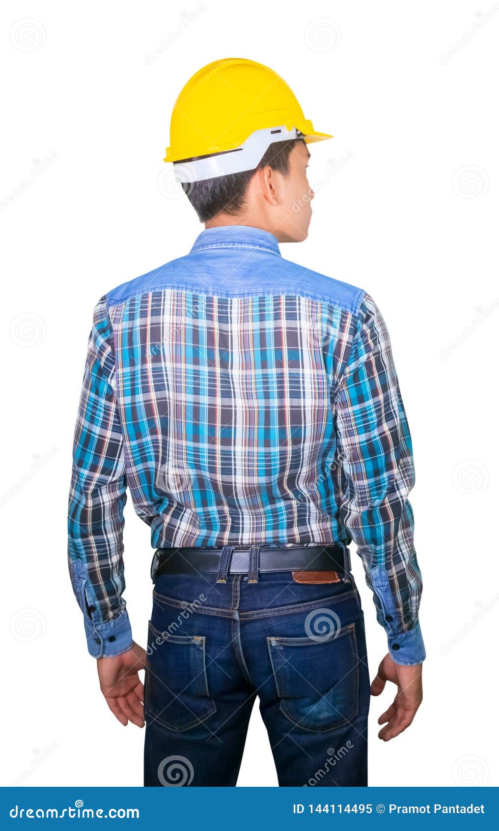 Engineering Construction Back Turned and Wear Yellow Safety Helmet ...