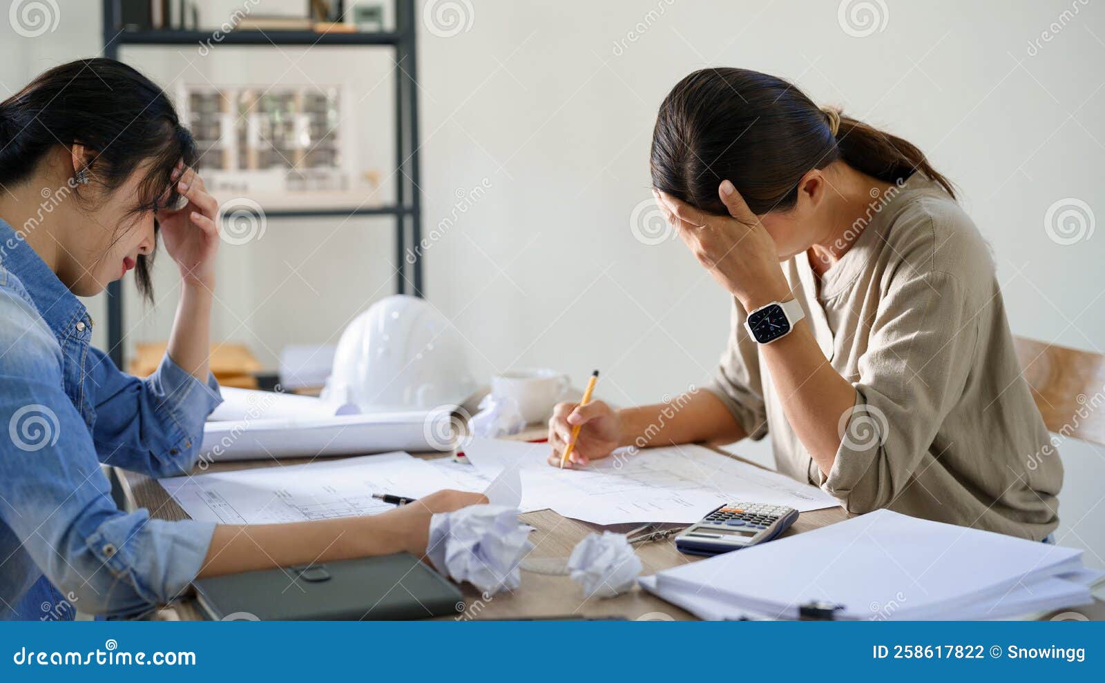 Engineering Construction Concept, Two Engineers Stressful while ...
