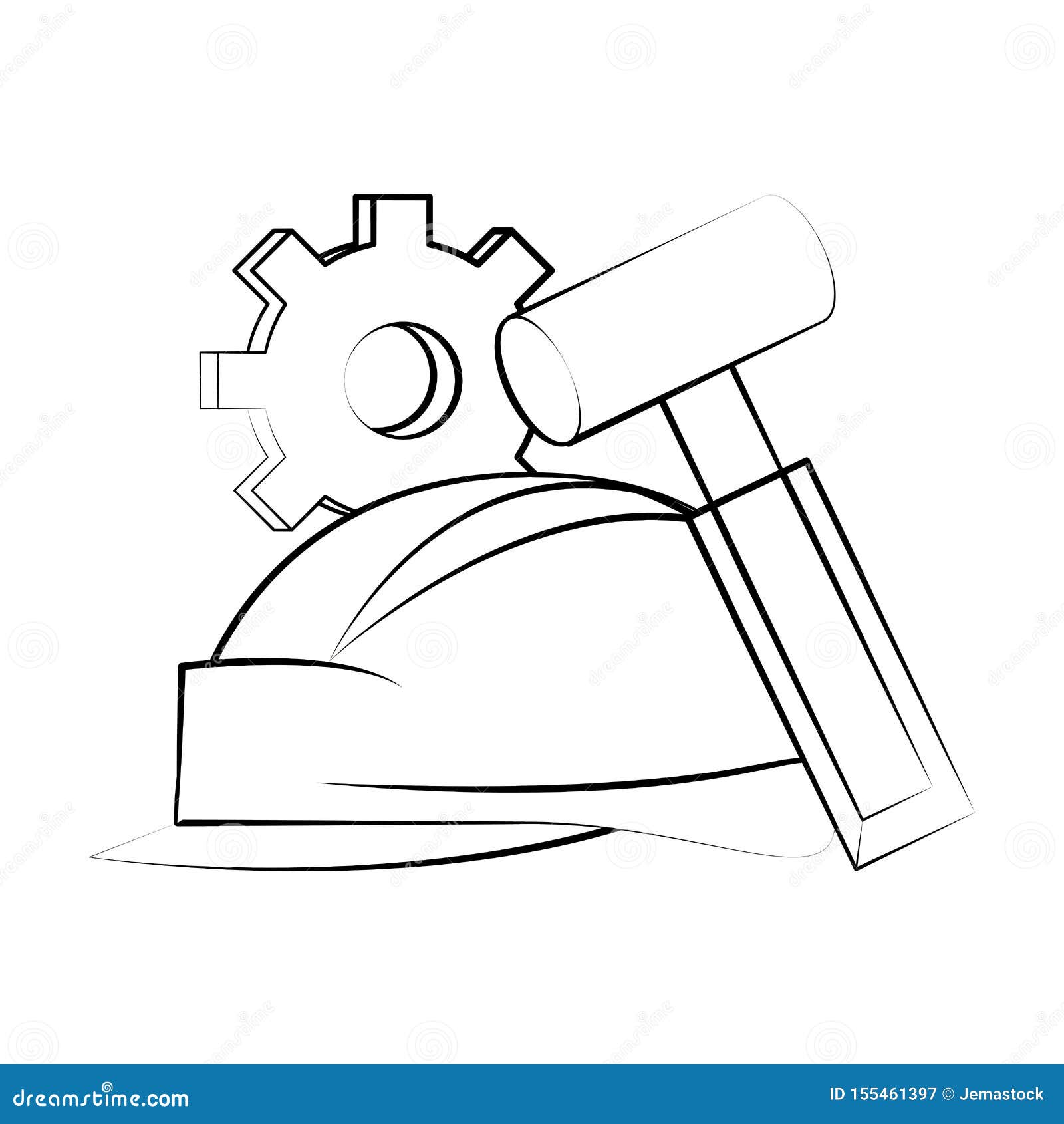 Engineering Construction Factory Industry Cartoon Drawing in Black and ...