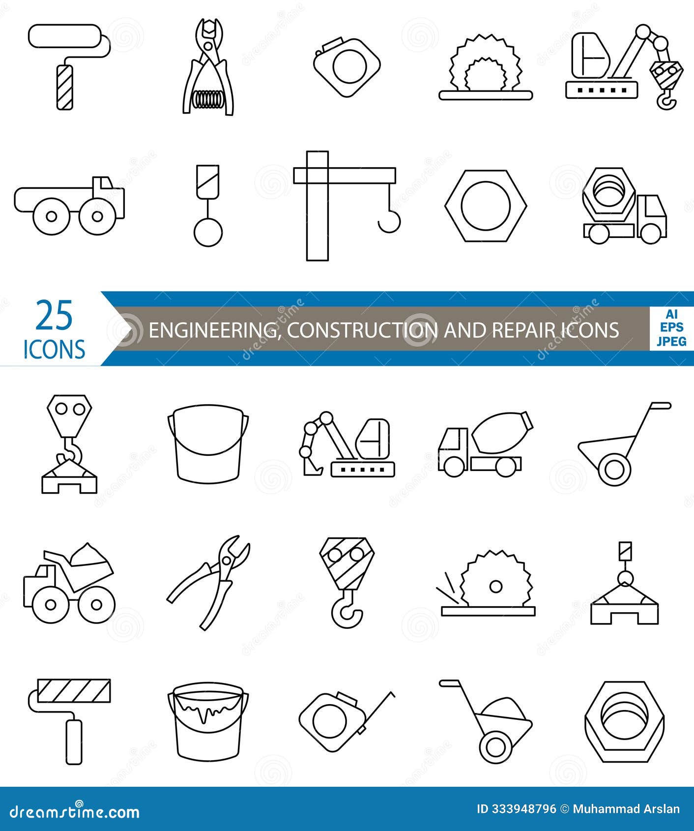 Engineering, Construction and Repair Tools Outline Icon Set Vector ...
