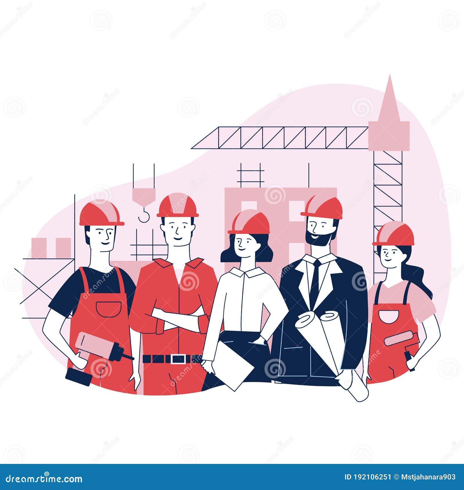 Engineering and Construction Workers Standing Together Stock Vector ...