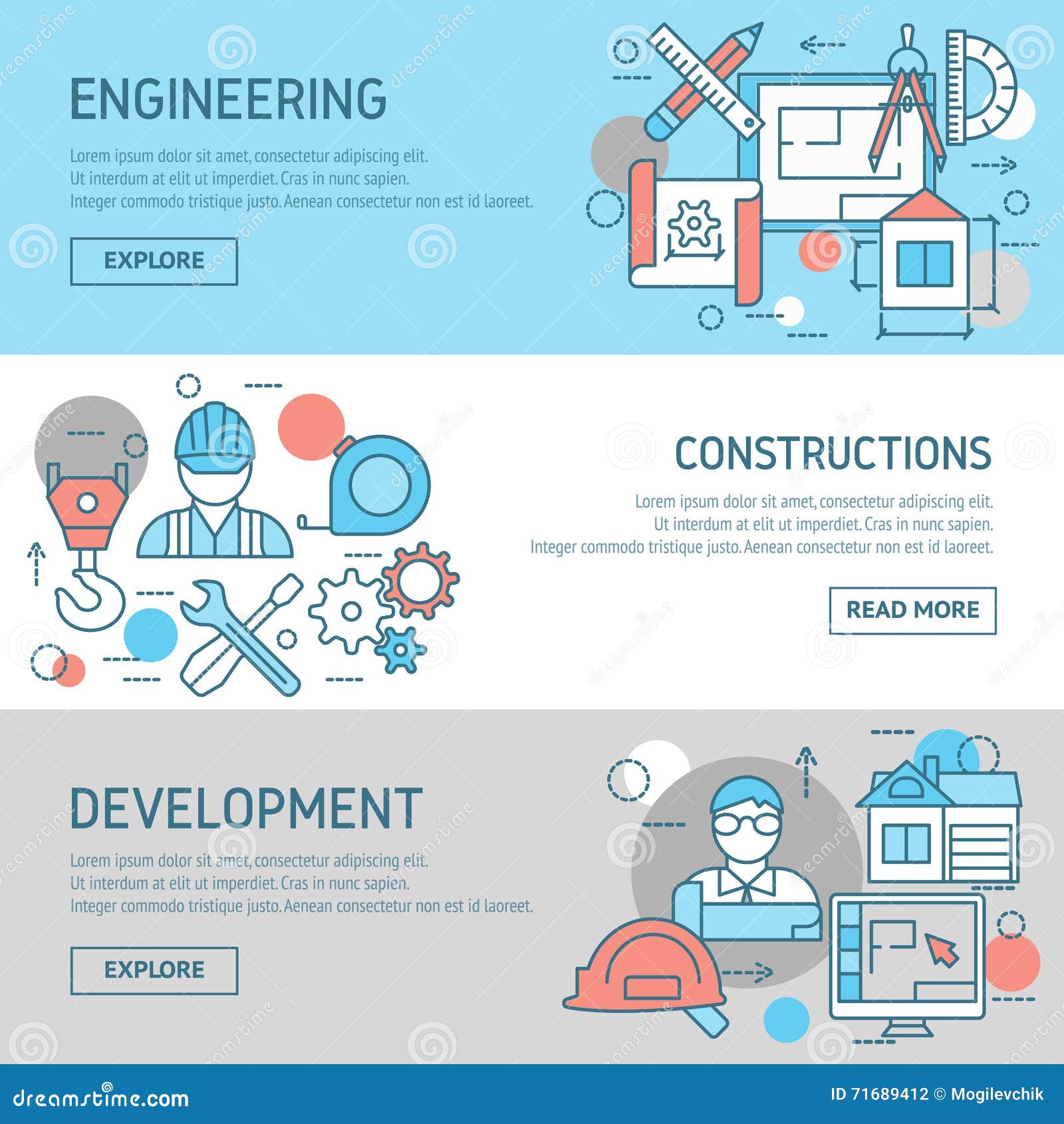 Engineering and Constructions Banners Set Stock Vector - Illustration ...