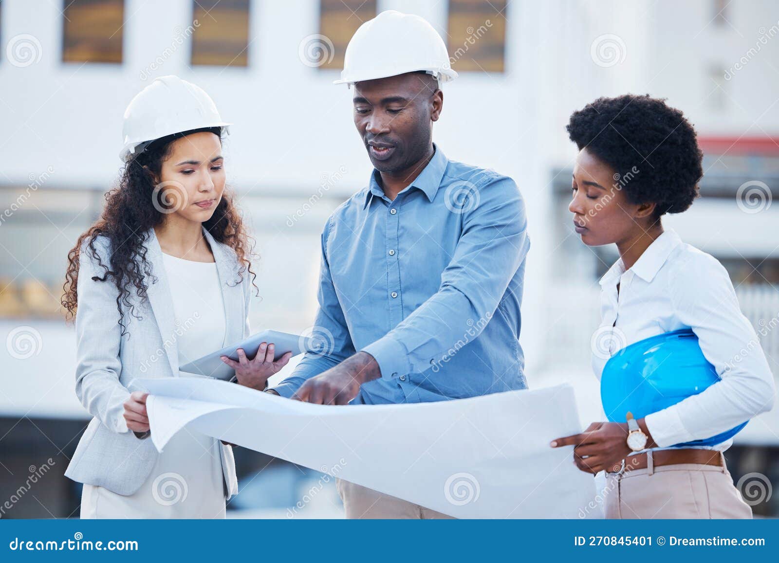 Engineering, Design or Business People with Blueprint on Construction ...