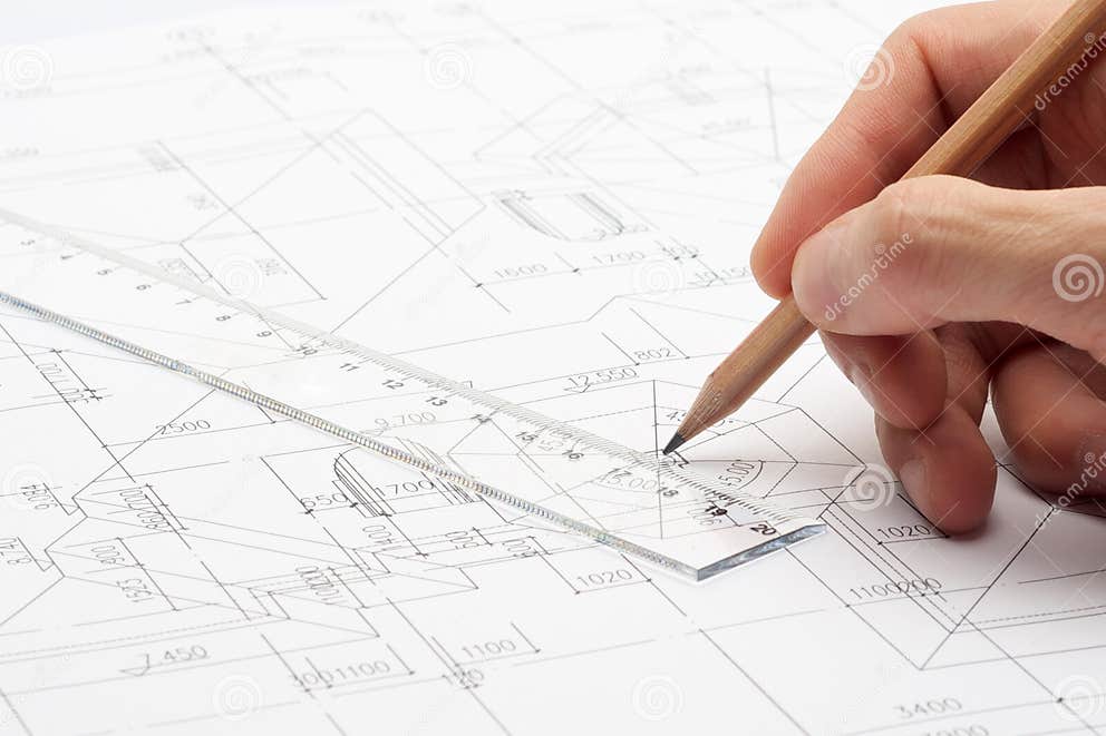 Engineering Design and Drawing Stock Image - Image of pencil, measure ...