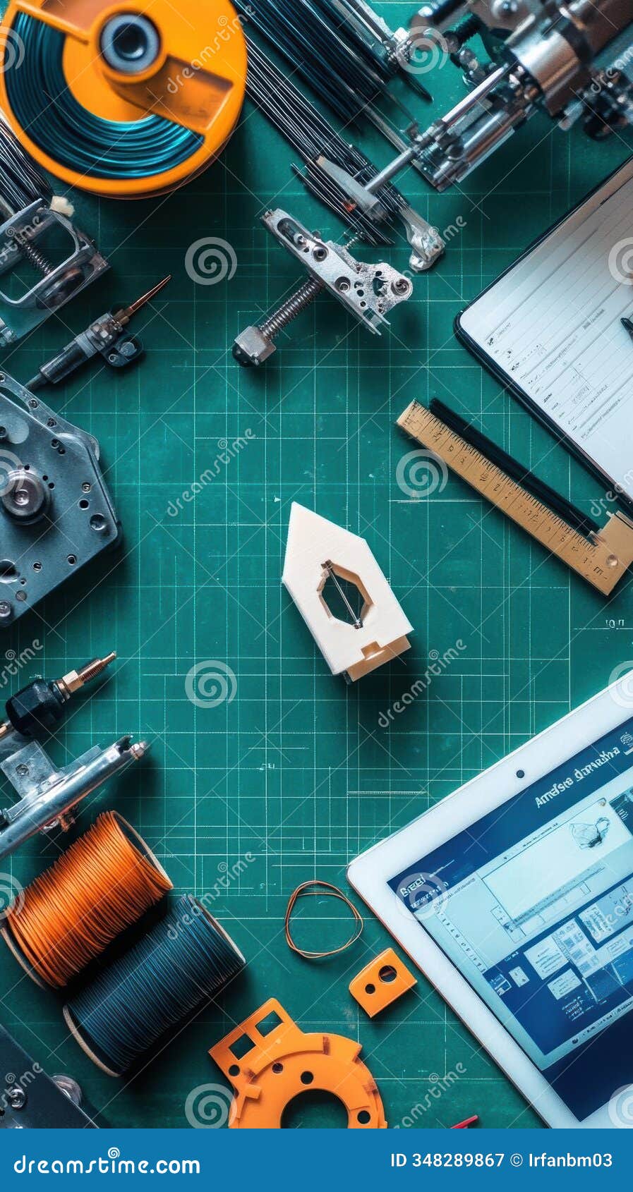 Engineering Design, a Green Cutting Mat Filled with Tools and Materials ...