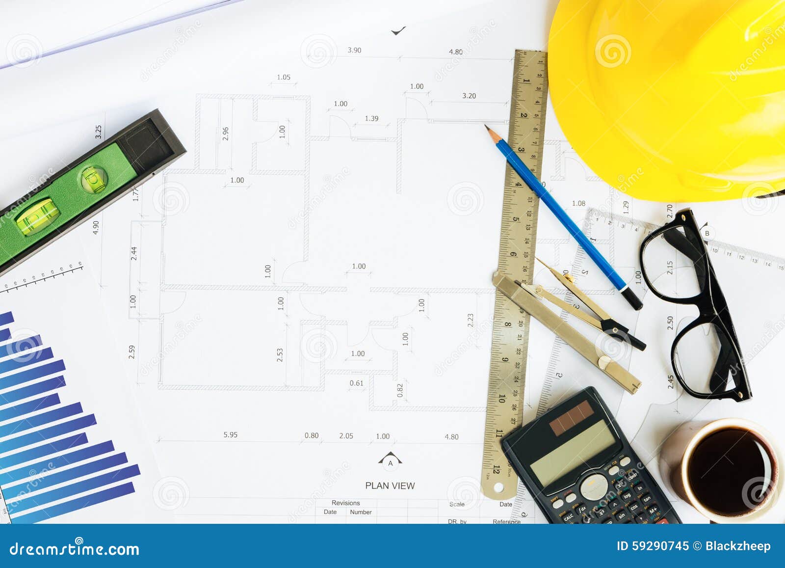 Engineering Desk on Top View Stock Image - Image of plan, engineer ...