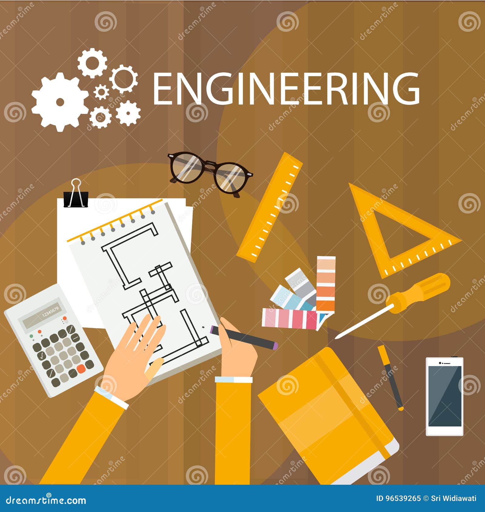 Engineering Desk View From Desk Top Hand Drawing Making Design Draft ...