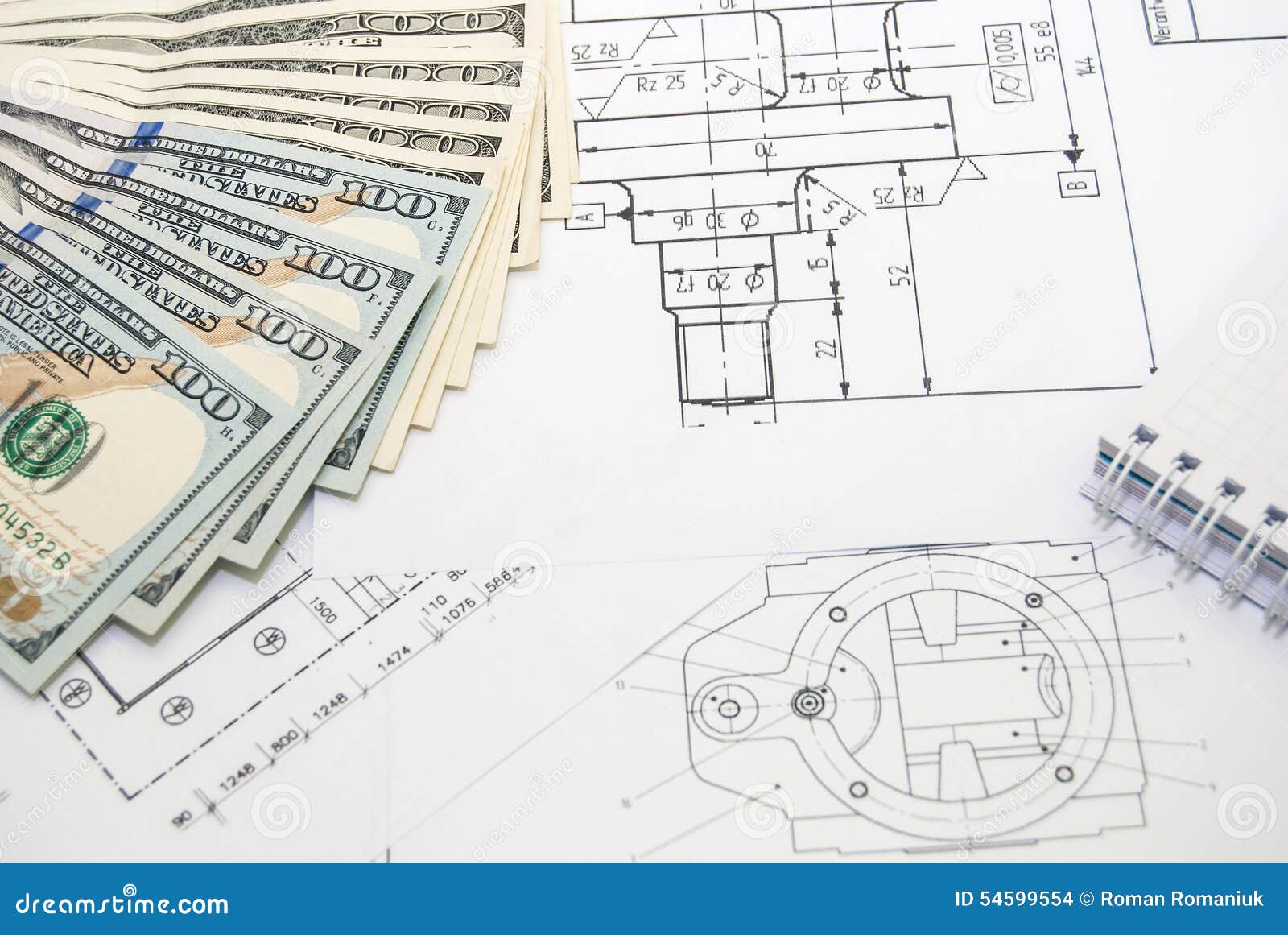 Engineering Detail Drawings for Background Stock Photo - Image of ...