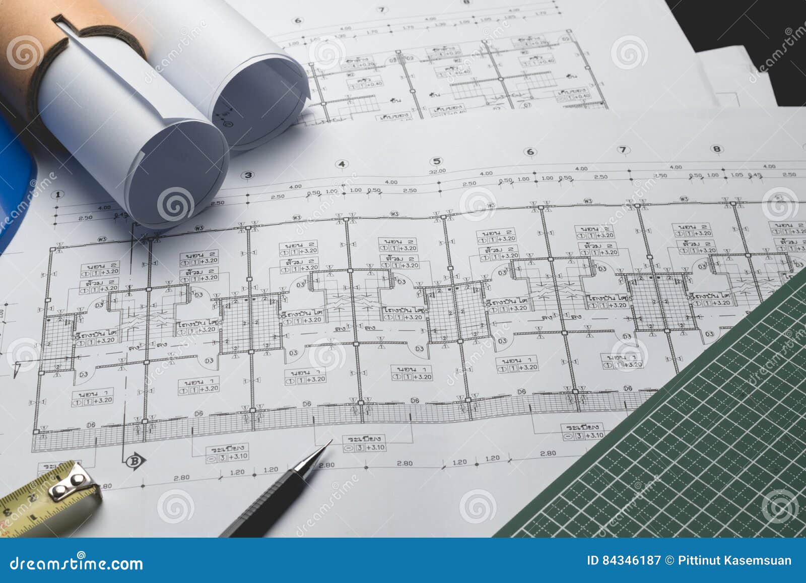 Engineering Diagram Blueprint Paper Drafting Project Sketch Arch Stock ...