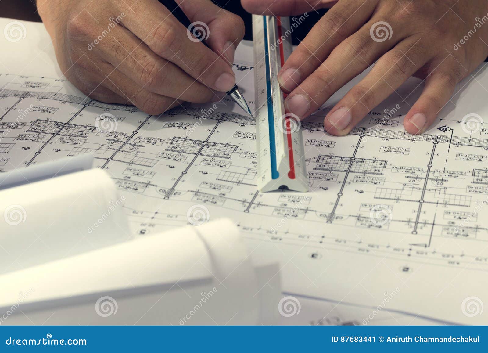 Engineering Diagram Blueprint Paper Drafting Project Sketch Arch Stock ...