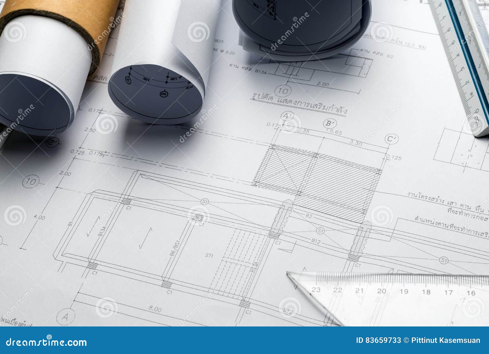 Engineering Diagram Blueprint Paper Drafting Project Sketch Royalty ...