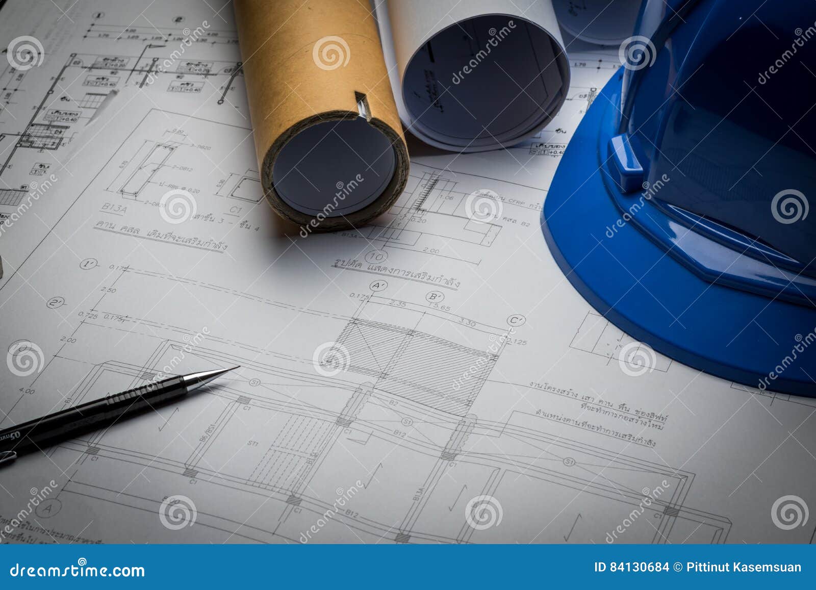 Engineering Diagram Blueprint Paper Drafting Project Sketch Stock Photo ...