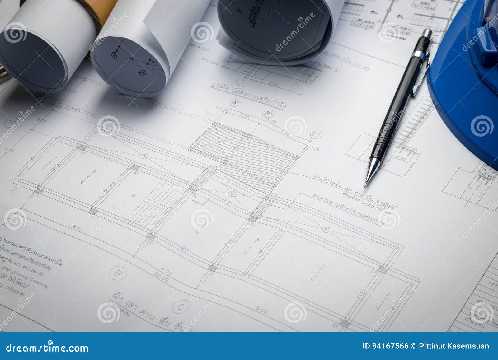 Engineering Diagram Blueprint Paper Drafting Project Sketch Stock Photo ...