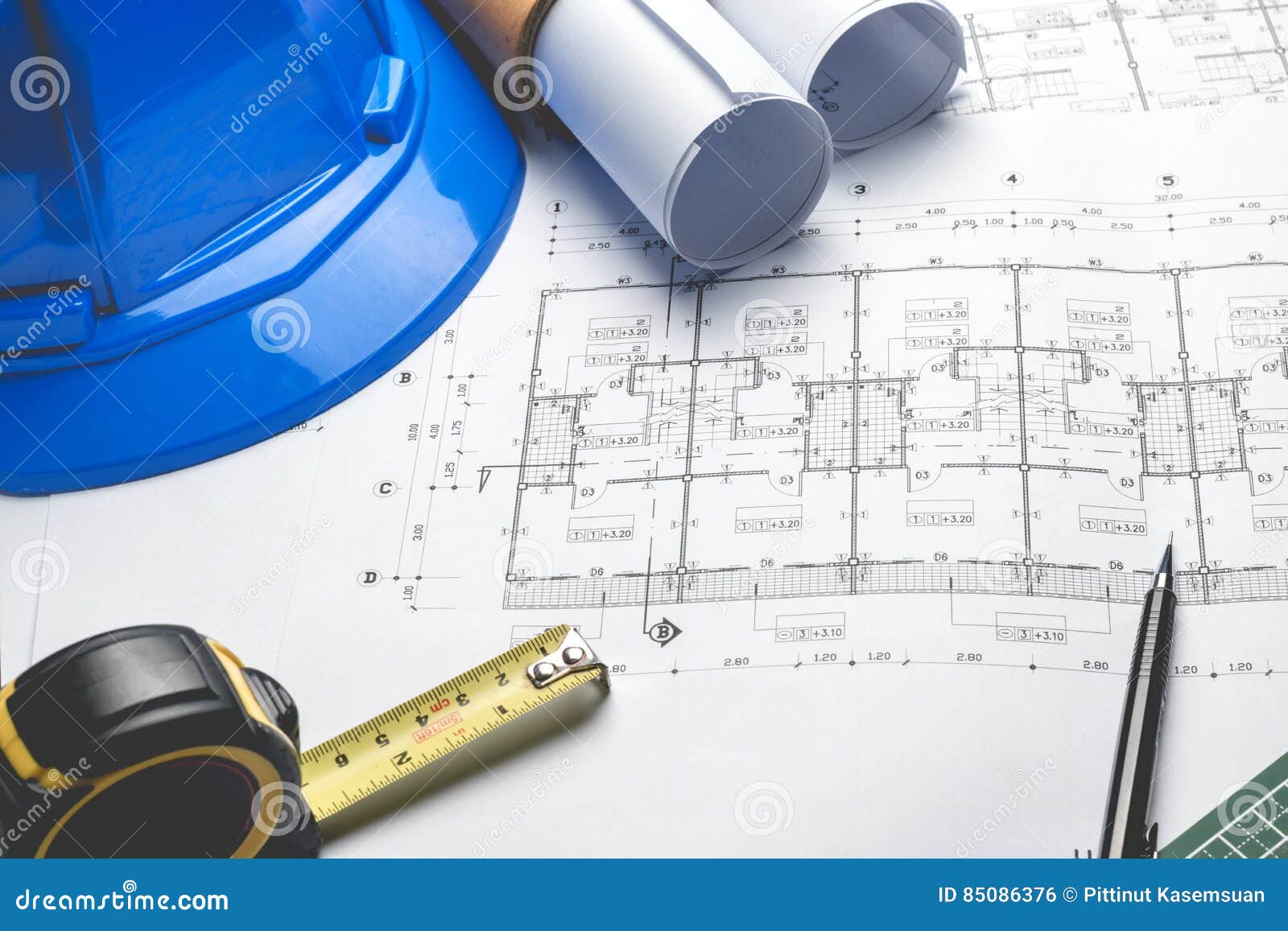 Engineering Diagram Blueprint Paper Drafting Project Stock Photo ...