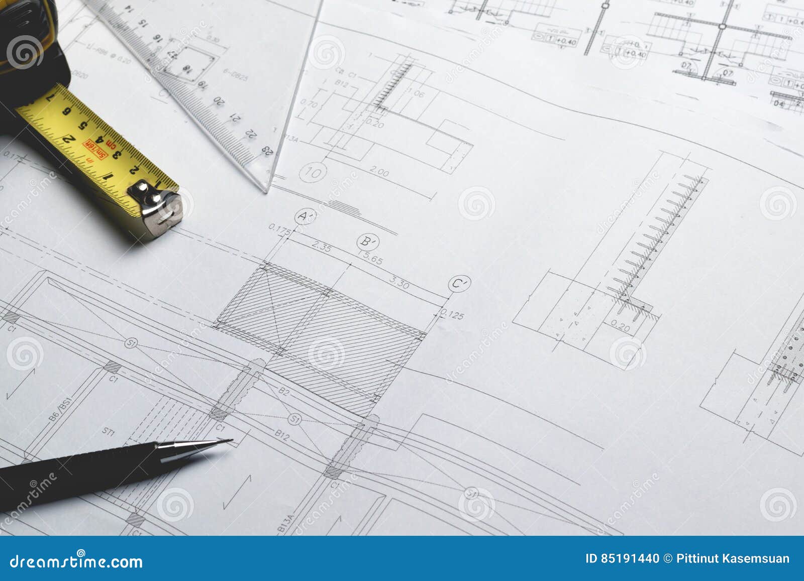 Engineering Diagram Blueprint Paper Drafting Project Stock Photo ...